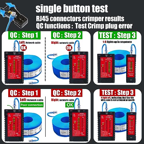 Noyafa NF-468s Network Cable Tester, Ethernet Tester,Cable Mapper, Check Continuity -RJ45, RJ11, RJ12, RJ45, CAT5, CAT5E, CAT6, CAT6A,Telephone line CAT3