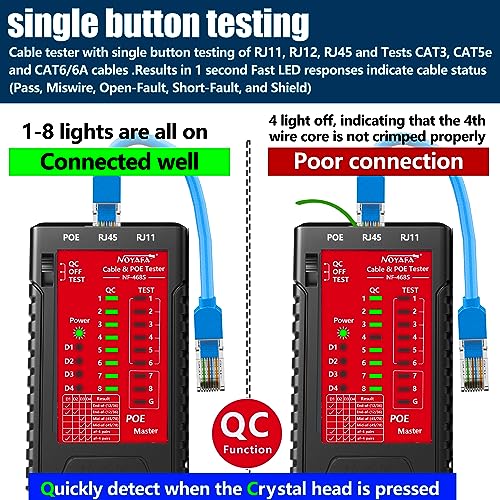 Noyafa NF-468s Network Cable Tester, Ethernet Tester,Cable Mapper, Check Continuity -RJ45, RJ11, RJ12, RJ45, CAT5, CAT5E, CAT6, CAT6A,Telephone line CAT3