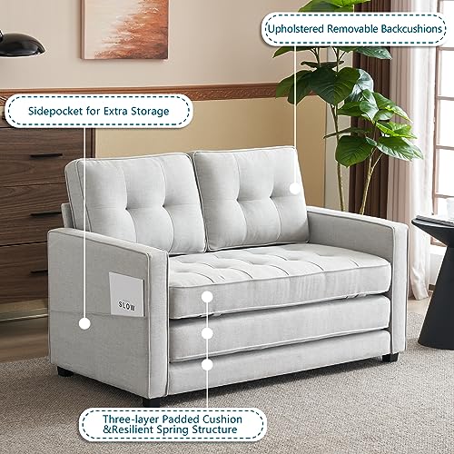 VINGLI Upgraded Loveseat Sleeper,53.5" W 83" L Convertible Sofa Bed Couch Futon Couches for Living Room, Folding Couch Bed for Small Spaces, Foldable Floor Gaming Sofa Bed for Basement, Light Grey