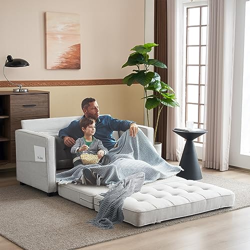 VINGLI Upgraded Loveseat Sleeper,53.5" W 83" L Convertible Sofa Bed Couch Futon Couches for Living Room, Folding Couch Bed for Small Spaces, Foldable Floor Gaming Sofa Bed for Basement, Light Grey