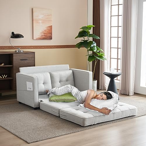 VINGLI Upgraded Loveseat Sleeper,53.5" W 83" L Convertible Sofa Bed Couch Futon Couches for Living Room, Folding Couch Bed for Small Spaces, Foldable Floor Gaming Sofa Bed for Basement, Light Grey