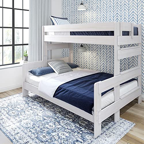 Plank+Beam Rustic Wood Bunk Bed, Twin XL-Over-Queen Bed Frame, White Wash