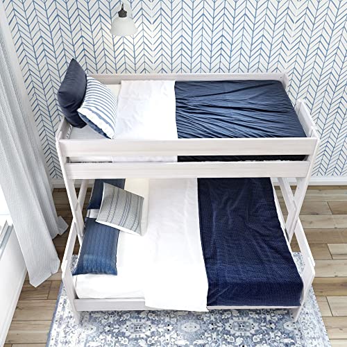 Plank+Beam Rustic Wood Bunk Bed, Twin XL-Over-Queen Bed Frame, White Wash