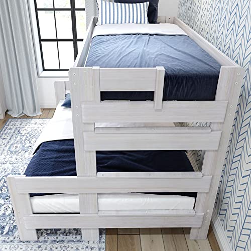 Plank+Beam Rustic Wood Bunk Bed, Twin XL-Over-Queen Bed Frame, White Wash