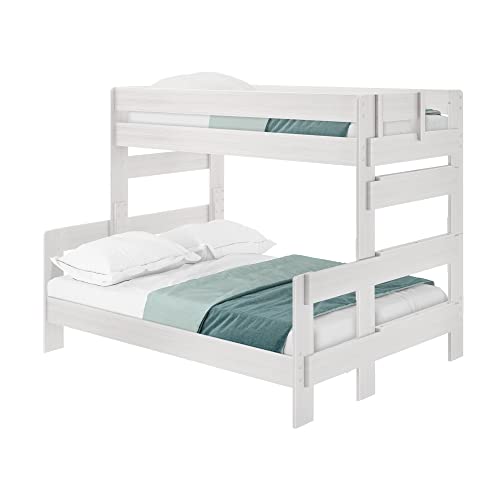 Plank+Beam Rustic Wood Bunk Bed, Twin XL-Over-Queen Bed Frame, White Wash