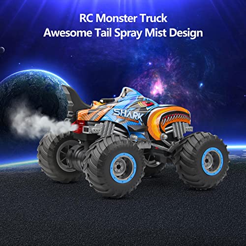 BESWIT 1:16, 2.4 GHz All Terrain Monster Truck, RC Truck 2 Rechargeable Batteries for 80 Mins Play, Spray Remote Control Car for Boys 8-12 and Girls or Adult, MK724A