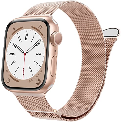 Marge Plus Compatible with Apple Watch Band Series Ultra 8 7 6 5 4 3 2 1 SE 38mm 40mm 41mm 42mm 44mm 45mm 49mm Women and Men, Stainless Steel Mesh Loop Magnetic Clasp Replacement for iWatch Bands (41mm/40mm/38mm, Champagne Gold).