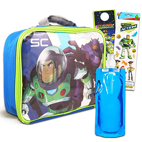 Classic Disney Disney Buzz Lightyear Lunch Box for Boys Set - 5 Pc Bundle with Buzz Lunch Box Plus Stickers, Water Pouch, and More (Disney Lunch Bag)