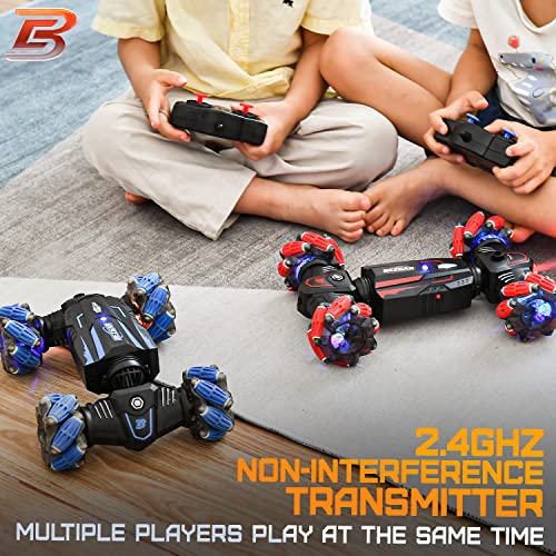 BEZGAR Remote Control Car - 2.4Ghz RC Stunt Car with Lighting, Sound & Smoke Effects, Indoor/Outdoor All Terrain Rechargeable RC Cars for Kids, Fun Toy Cars Birthday Gifts for Boys & Girls