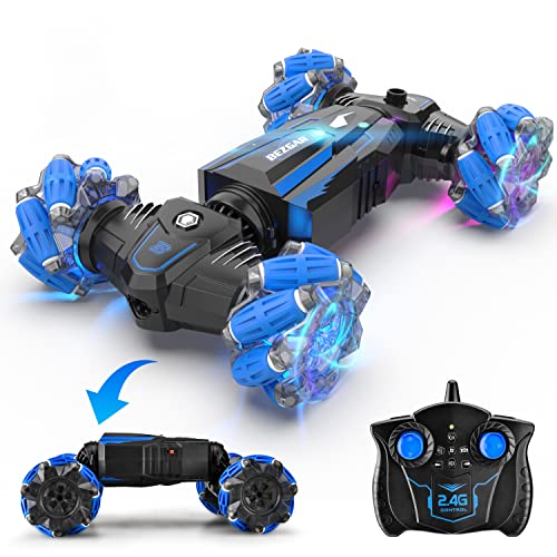 BEZGAR Remote Control Car - 2.4Ghz RC Stunt Car with Lighting, Sound & Smoke Effects, Indoor/Outdoor All Terrain Rechargeable RC Cars for Kids, Fun Toy Cars Birthday Gifts for Boys & Girls