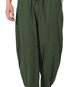 perdontoo Mens Linen Cotton Loose Fit Casual Lightweight Elastic Waist Summer Pants (Medium, Army Green)