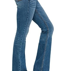 cffvdiz Bootcut Jeans for Women Mid Waist Slim Jeans Stretch Back Pocket Embroidered Bell Bottom Jeans,Blue,S