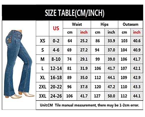 cffvdiz Bootcut Jeans for Women Mid Waist Slim Jeans Stretch Back Pocket Embroidered Bell Bottom Jeans,Blue,S