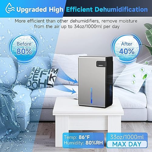 SIMSEN 95oz Dehumidifiers for Home, 7000 Cubic Feet(720 sq ft) Quiet Dehumidifier for Home with Drain Hose and 2 Working Modes, Portable Small Dehumidifiers for Bedroom Bathroom Basements Closet RV