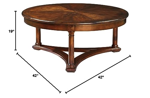 Hekman Furniture Bailey Round Coffee Table – Macadamia Finish, Lower Shelf, Rustic American Cherry Veneers & Select Solids, Lightly Distressed, Mid Century Modern Living Room Furniture