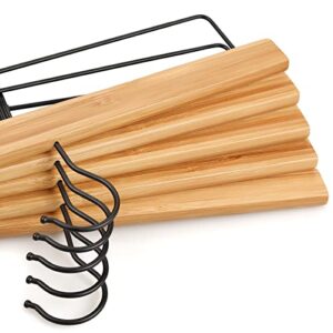 TOPIA HANGER Pants Hangers 10 Pack, Bamboo Clothes Hangers with Black Clips and Rotatable Hook, Durable Natural Wooden Hangers for Skirts, Pants, Jeans, Shorts - CTS04