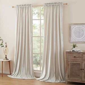 PRIMROSE Cream Curtains 96 inch for Living Room Velvet Blackout Rod Pocket Window Drapes Treatment Semi Room Darkening Ivory Decor Curtains for Bedroom Set of 2 Panels