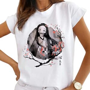 yafubo women's anime shirt nezuko 3d printed light weight crew t-shirt white