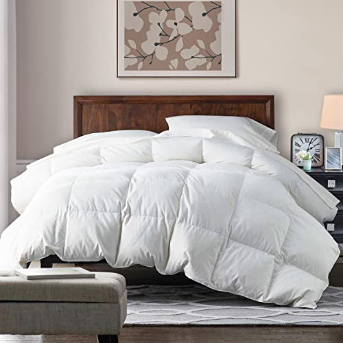 Hotel Collection Feathers & Down Comforter King Size | All Season Down Duvet Insert | Luxurious 750 Fill Power Ultra-Soft 500TC Egyptian Cotton-Blend Quilted with Tabs (106x90, Solid White)