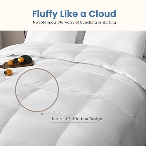 Hotel Collection Feathers & Down Comforter King Size | All Season Down Duvet Insert | Luxurious 750 Fill Power Ultra-Soft 500TC Egyptian Cotton-Blend Quilted with Tabs (106x90, Solid White)