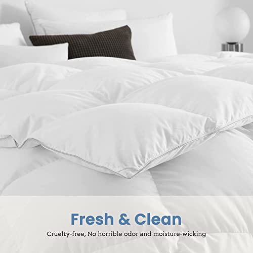 Hotel Collection Feathers & Down Comforter King Size | All Season Down Duvet Insert | Luxurious 750 Fill Power Ultra-Soft 500TC Egyptian Cotton-Blend Quilted with Tabs (106x90, Solid White)