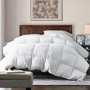 hotel collection feathers & down comforter | full/queen bed all season duvet insert | 750 fill power ultra-soft 500tc egyptian cotton-blend quilted with tabs (90x90, solid white)