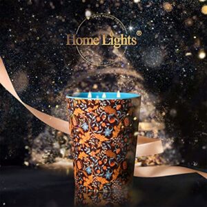 HomeLights Scented Candle in Decorative Ceramic Jar Large 32oz - Beautiful Designs, Cashmere Vanilla Scents, 3 Cotton Wicks, Smokeless Soy Wax, Burns 110 Hours. Ideal for Bedroom, Kitchen, Bath