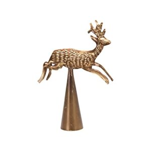 creative co-op metal cone tree topper with reindeer milagro, antique brass finish