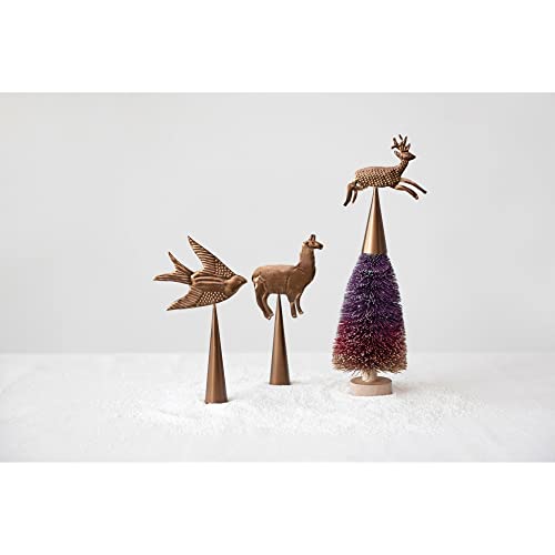 Creative Co-Op Metal Cone Tree Topper with Reindeer Milagro, Antique Brass Finish