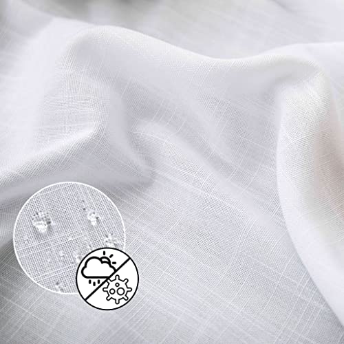 White Shower Curtain Liner Hooks Textured Sheer Linen Fabric Textile Faux Cotton See Through Heavy Duty Weighted Waterproof Simple Elegant Modern Farmhouse Shower Curtains for Bathroom Set 72x 72 Inch