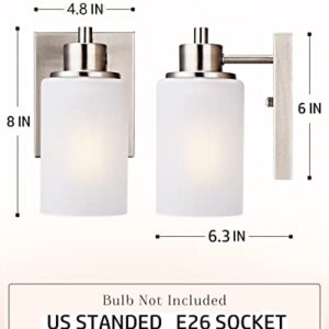 2-Pack Modern Bath Vanity Light Fixture 1-Light, Indoor Bathroom Wall Sconces for Living Room, Porch, Bedside, Brushed Nickel Finish with White Frosted Glass Shades Wall Mounted Lights