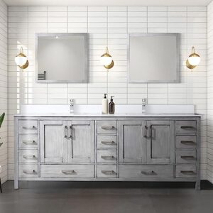 lexora jacques 84 in. w x 22 in. d distressed grey double bath vanity and white quartz top