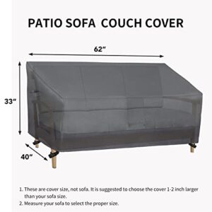 Easy-Going Waterproof Outdoor Couch Cover, Heavy Duty 3-Seater Patio Sofa Cover, Winchdproof Outdoor Furniture Cover with Air Vent (62Wx40Dx33H inch, Gray/Dark Gray)