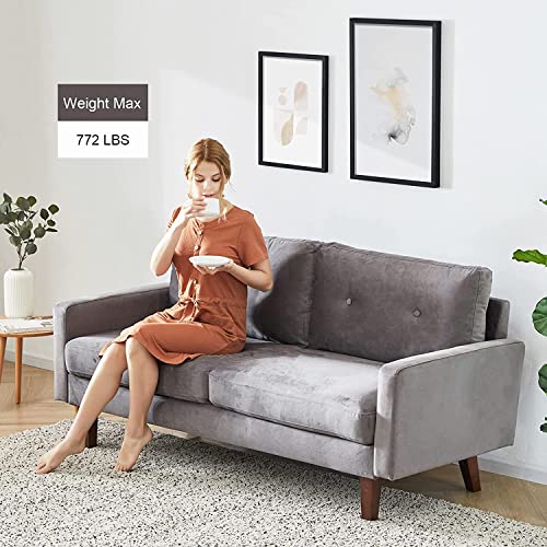 Dreamsir 69" Modern Cream Love Seats Sofa Couch Furniture, Velvet Fabric Mid Century Couch for Living Room, Bedroom, Apartment/Easy, Tool-Free Assembly (Sofa, Gray)