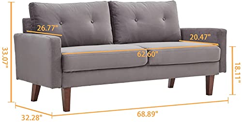 Dreamsir 69" Modern Cream Love Seats Sofa Couch Furniture, Velvet Fabric Mid Century Couch for Living Room, Bedroom, Apartment/Easy, Tool-Free Assembly (Sofa, Gray)