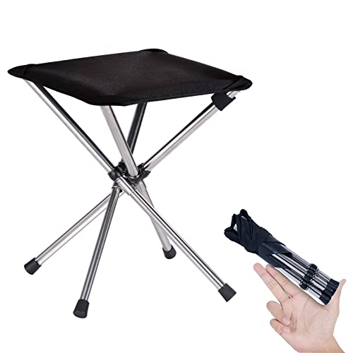 KOKSRY Camping Stool,Small Folding Chair,13.8" Stainless Steel Compact Lightweight Backpacking Stool with Carry Bag