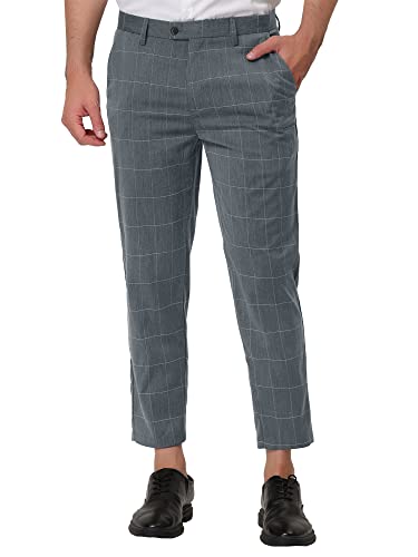 Lars Amadeus Men's Dress Plaid Cropped Pants Slim Fit Flat Front Business Checked Trousers 32 Gray