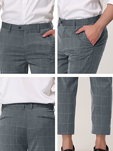 Lars Amadeus Men's Dress Plaid Cropped Pants Slim Fit Flat Front Business Checked Trousers 32 Gray