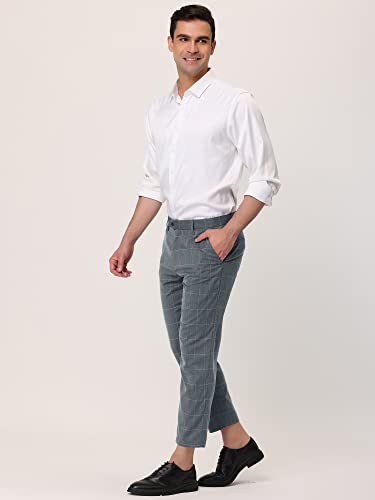 Lars Amadeus Men's Dress Plaid Cropped Pants Slim Fit Flat Front Business Checked Trousers 32 Gray