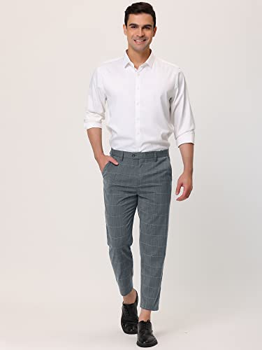 Lars Amadeus Men's Dress Plaid Cropped Pants Slim Fit Flat Front Business Checked Trousers 32 Gray