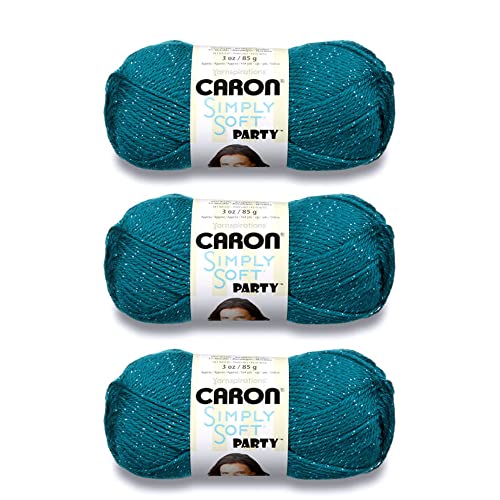 Caron Simply Soft Party Teal Sparkle Yarn - 3 Pack of 85g/3oz - Acrylic - 4 Medium (Worsted) - 164 Yards - Knitting, Crocheting & Crafts