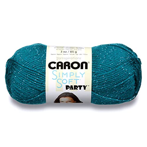 Caron Simply Soft Party Teal Sparkle Yarn - 3 Pack of 85g/3oz - Acrylic - 4 Medium (Worsted) - 164 Yards - Knitting, Crocheting & Crafts