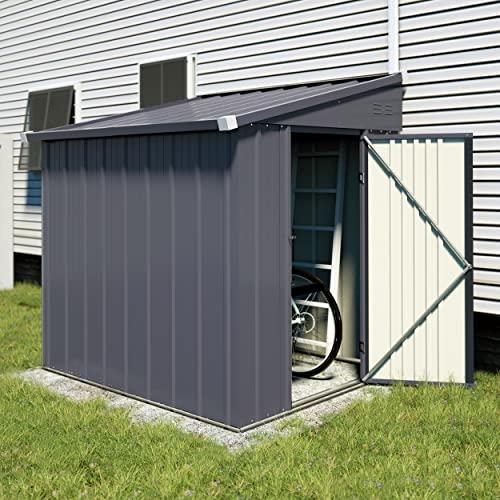 MUPATER Outdoor Storage Shed 4x8 FT, Garden Tool Shed, Metal Lean-to Shed Kit for Backyard Lawn with Lockable Door and Vents, Grey