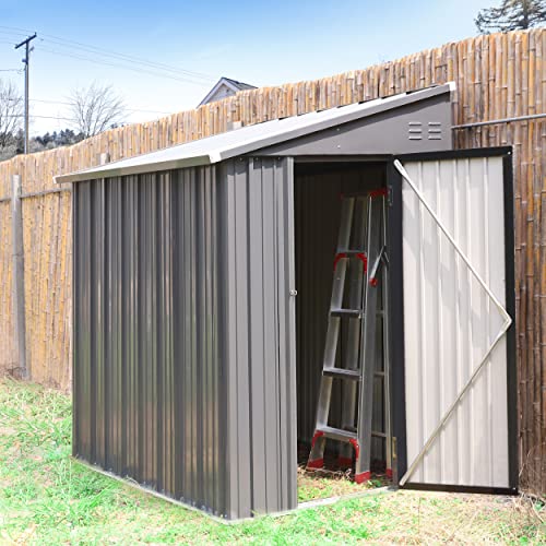 MUPATER Outdoor Storage Shed 4x8 FT, Garden Tool Shed, Metal Lean-to Shed Kit for Backyard Lawn with Lockable Door and Vents, Grey