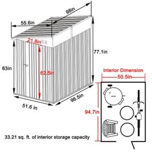 MUPATER Outdoor Storage Shed 4x8 FT, Garden Tool Shed, Metal Lean-to Shed Kit for Backyard Lawn with Lockable Door and Vents, Grey