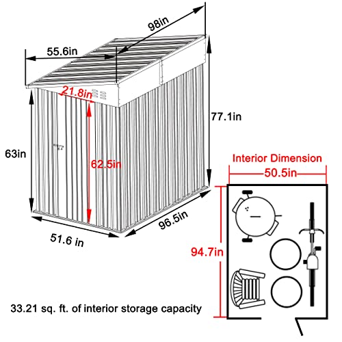 MUPATER Outdoor Storage Shed 4x8 FT, Garden Tool Shed, Metal Lean-to Shed Kit for Backyard Lawn with Lockable Door and Vents, Grey