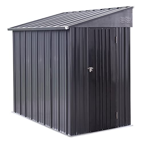 MUPATER Outdoor Storage Shed 4x8 FT, Garden Tool Shed, Metal Lean-to Shed Kit for Backyard Lawn with Lockable Door and Vents, Grey