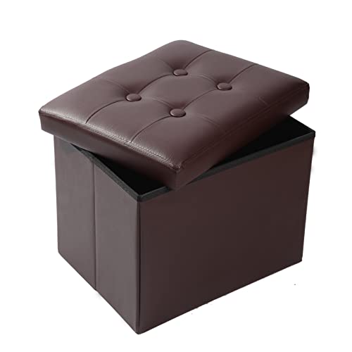 ALASDO Ottoman Storage Ottoman Footrest Folding Ottoman with Srorage Small Ottoman Foot Rest for Living Room Study Bedroom Leather Brown L17W13H13inches