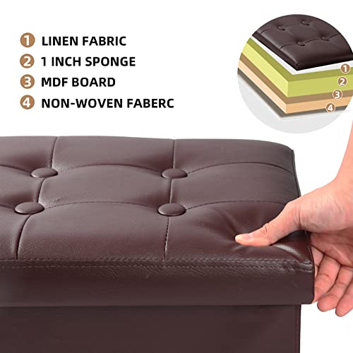 ALASDO Ottoman Storage Ottoman Footrest Folding Ottoman with Srorage Small Ottoman Foot Rest for Living Room Study Bedroom Leather Brown L17W13H13inches