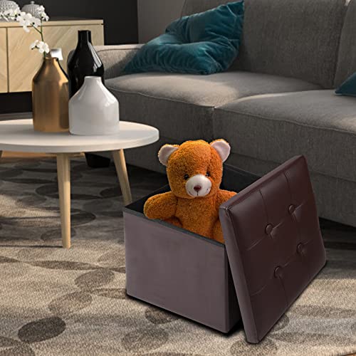 ALASDO Ottoman Storage Ottoman Footrest Folding Ottoman with Srorage Small Ottoman Foot Rest for Living Room Study Bedroom Leather Brown L17W13H13inches